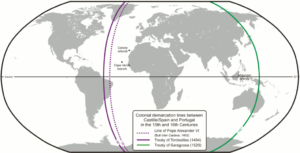 Treaty of Tordesillas and the division of the New World between Spain ...